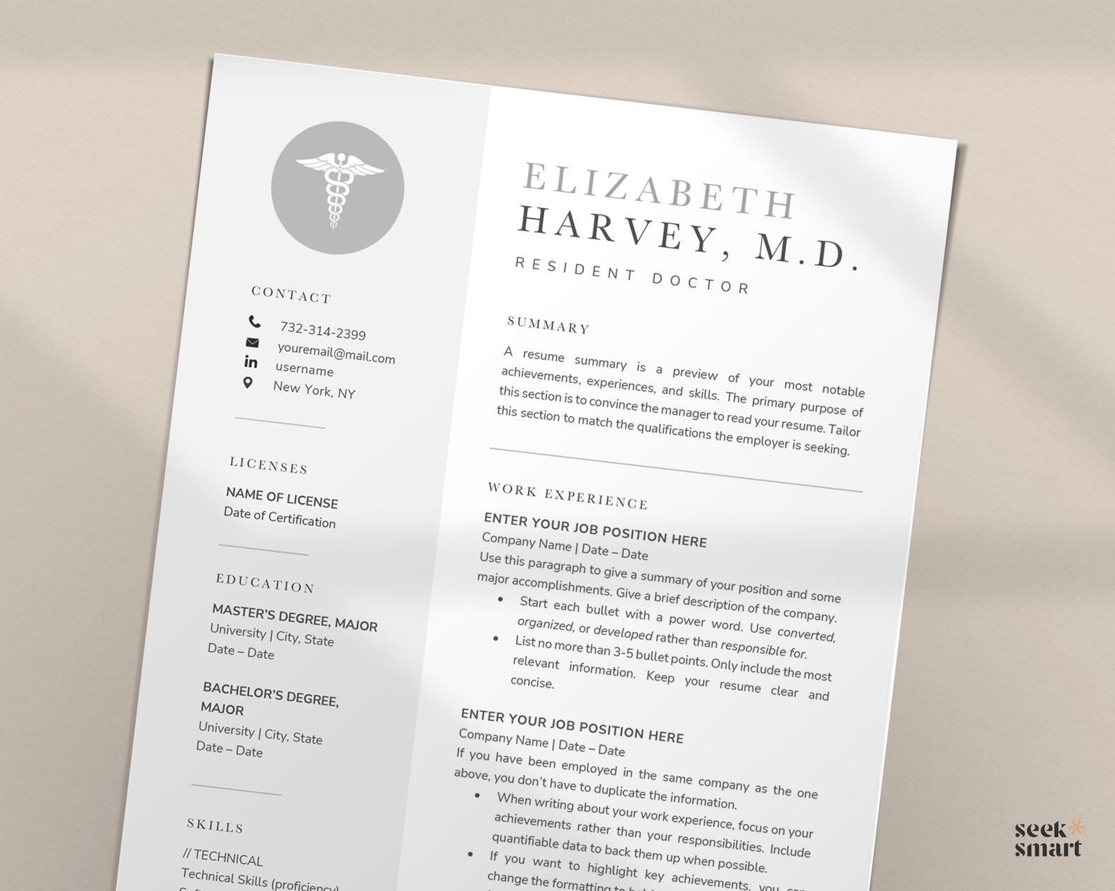 Doctor Resume Template Word, Apple Pages Mac | Medical Resume Template ...