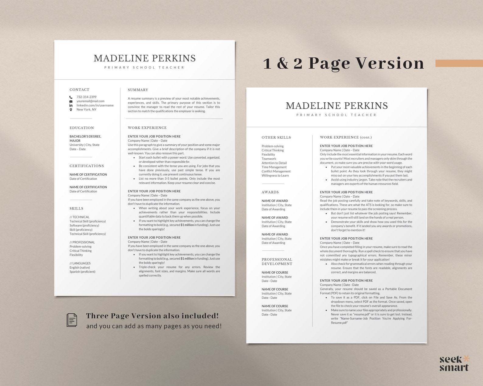 Teacher Resume Template Word, Google Docs, Apple Pages | Academic ...