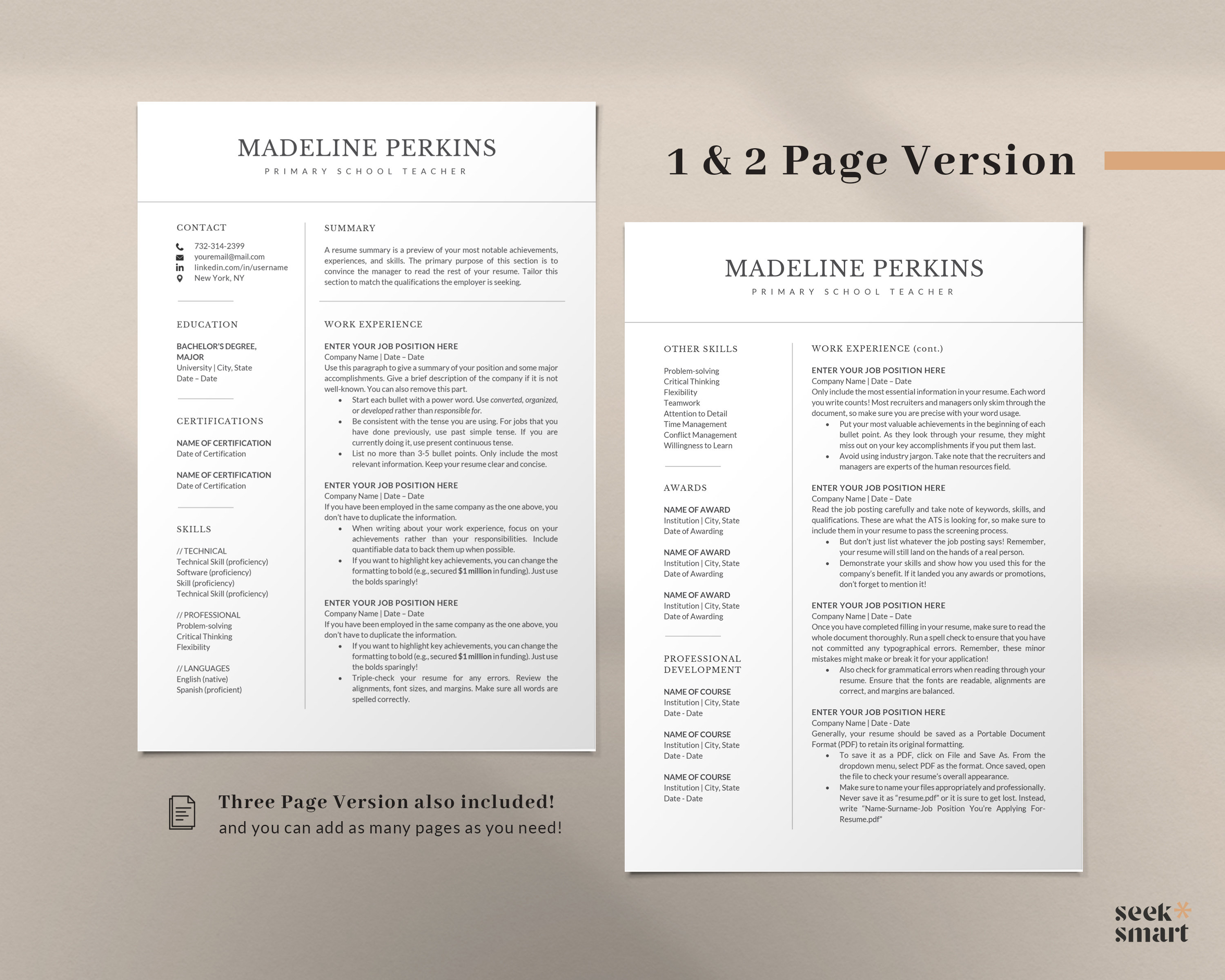 Teacher Resume Template Word, Google Docs, Apple Pages | Academic ...