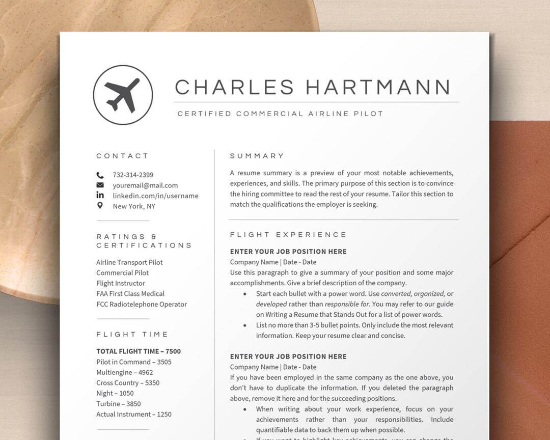 Pilot Resume Template for Aviation, Flight Attendant Crew Pilot ...