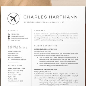 Pilot Resume Template for Aviation, Flight Attendant Crew Pilot ...