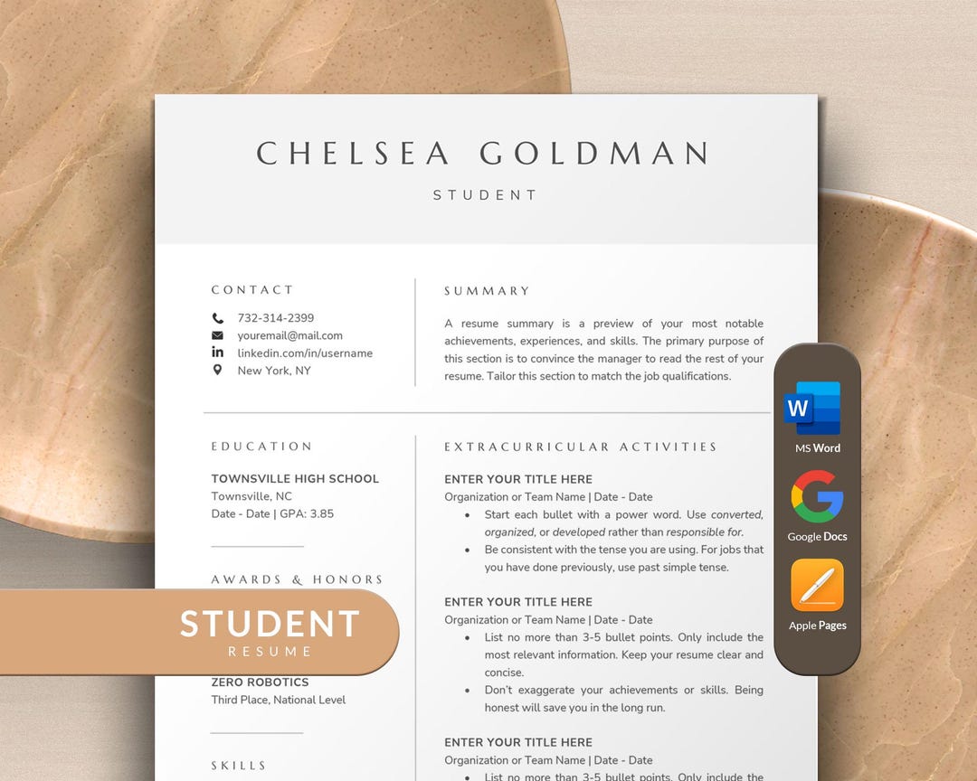Student Resume Template Google Docs for Internship, No Experience ...