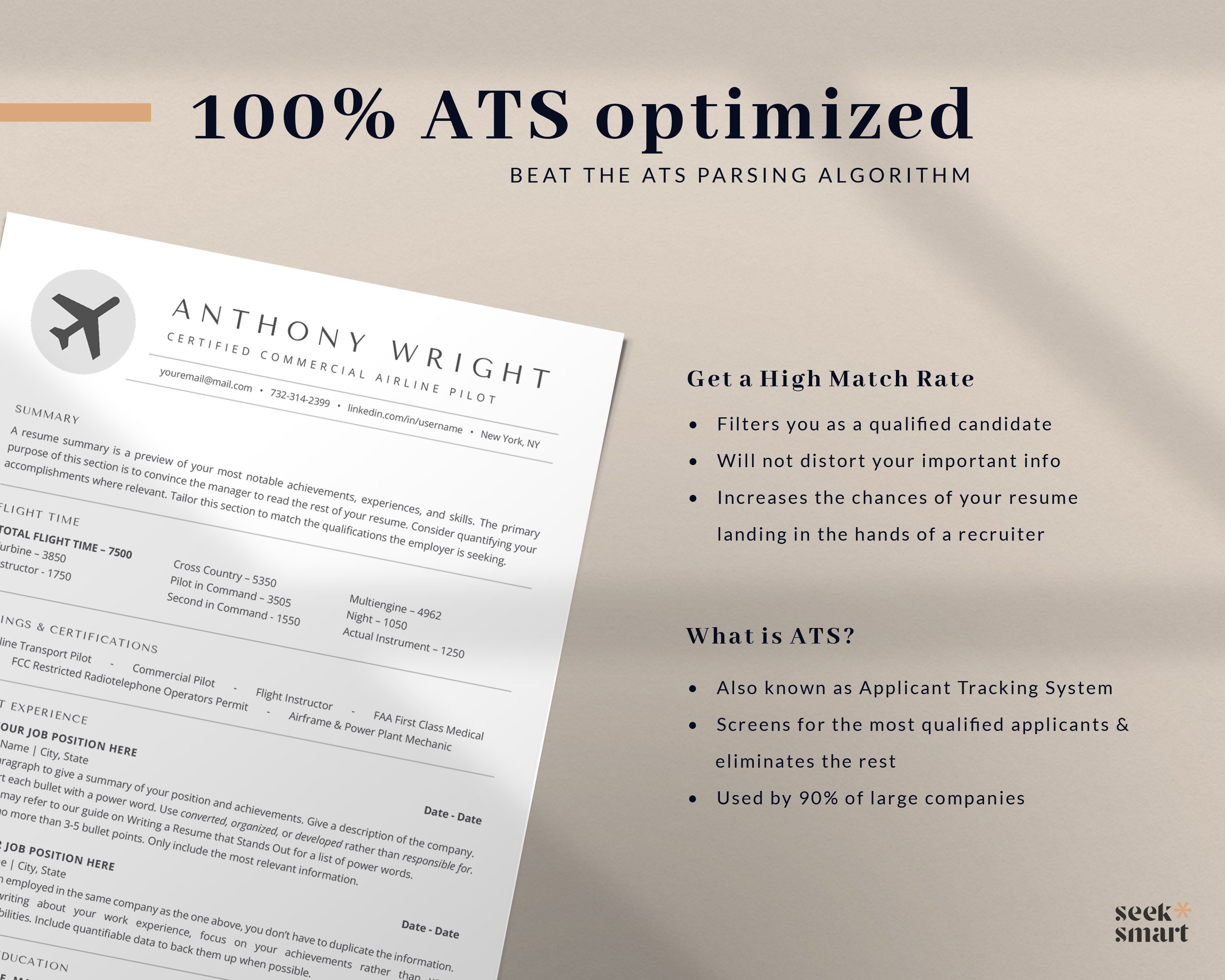 Pilot Resume Template Word, Google Docs, Apple Pages Mac | ATS Friendly ...