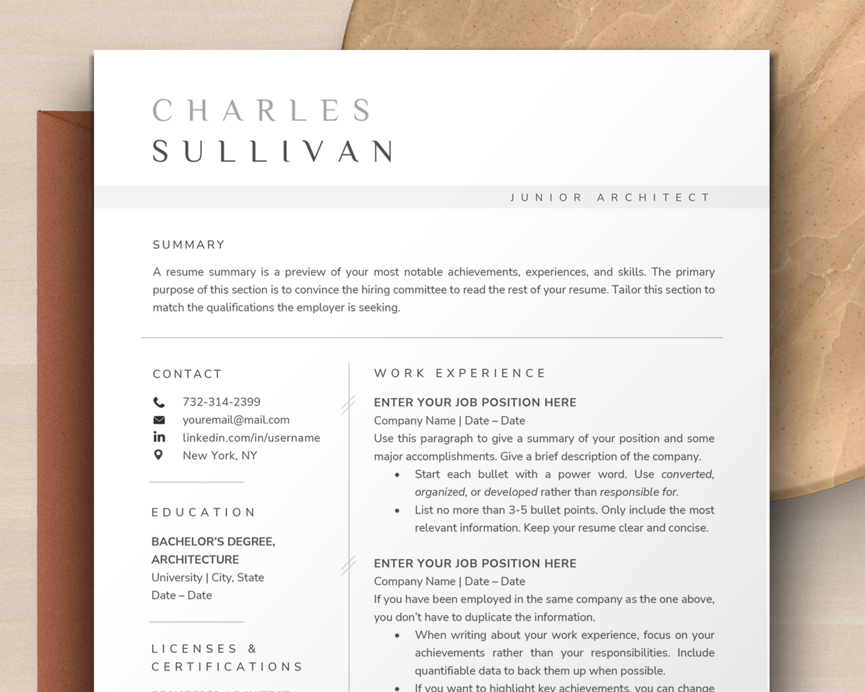 Architecture Resume Template Word, Apple Pages Mac Architecture Student ...