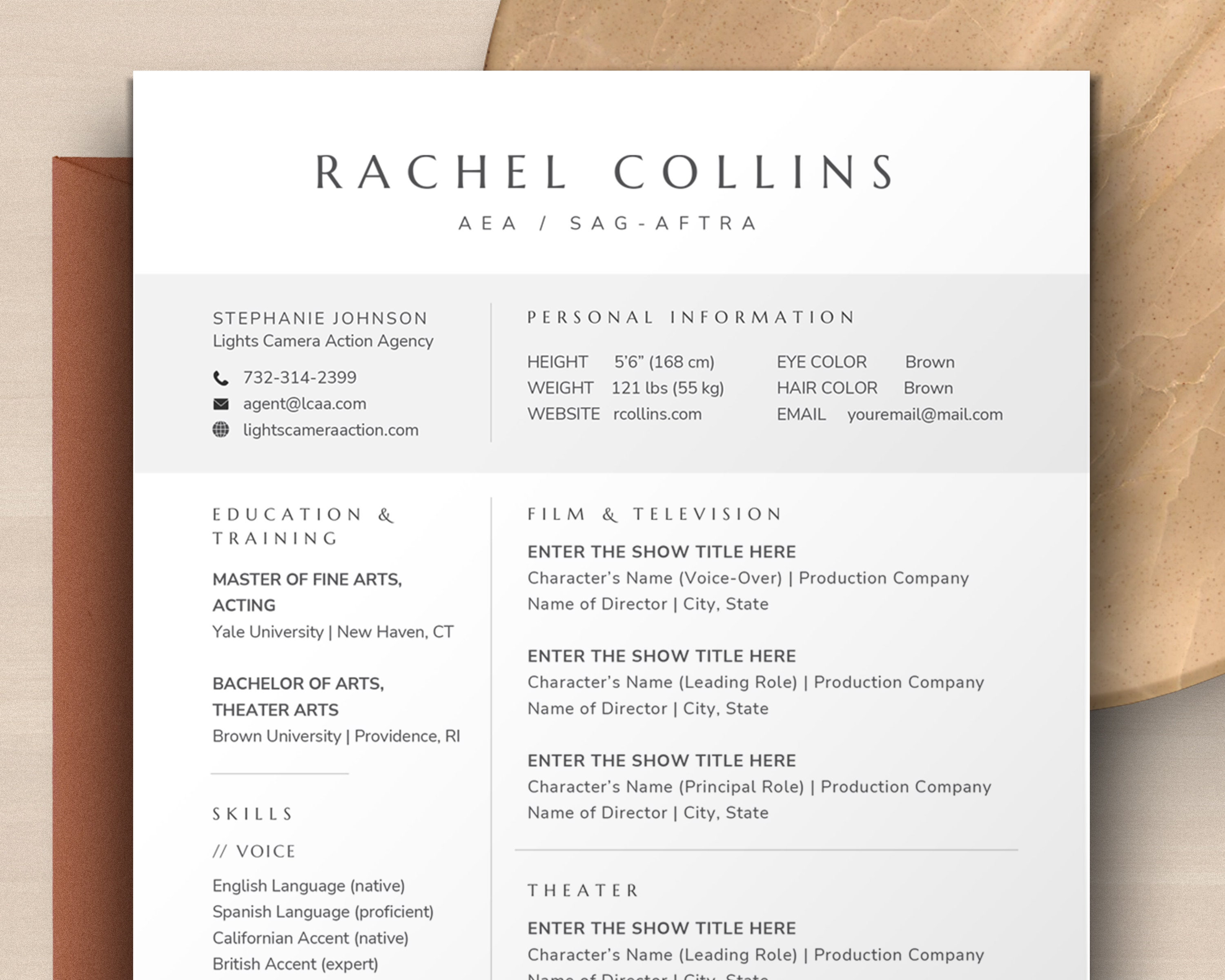 Actor Resume Template With Headshot and Cover Letter 8x10 Size Actress ...