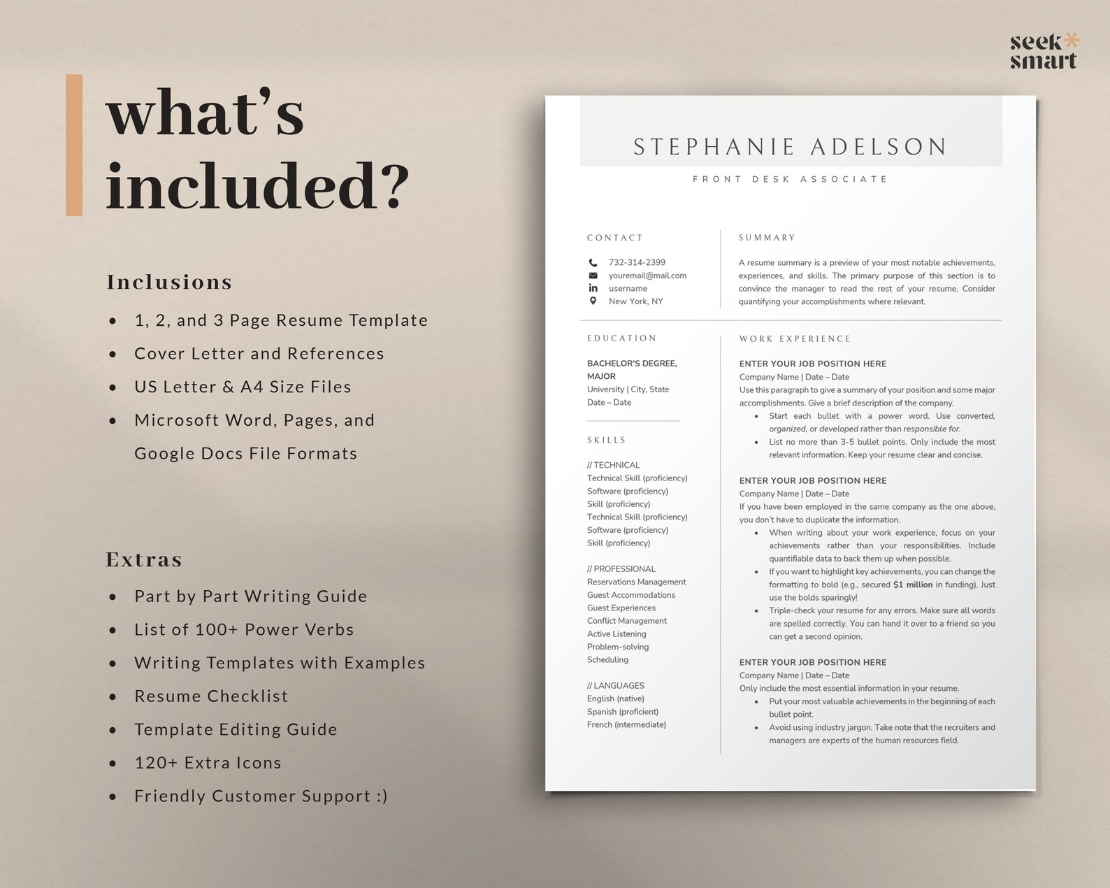 Hospitality Resume Template Word, Google Docs, Apple Pages Mac ...