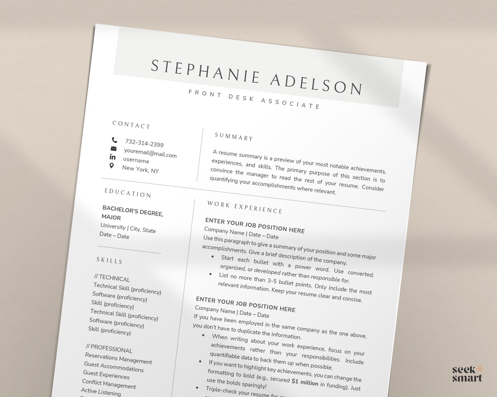 Hospitality Resume Template Word, Google Docs, Apple Pages Mac ...