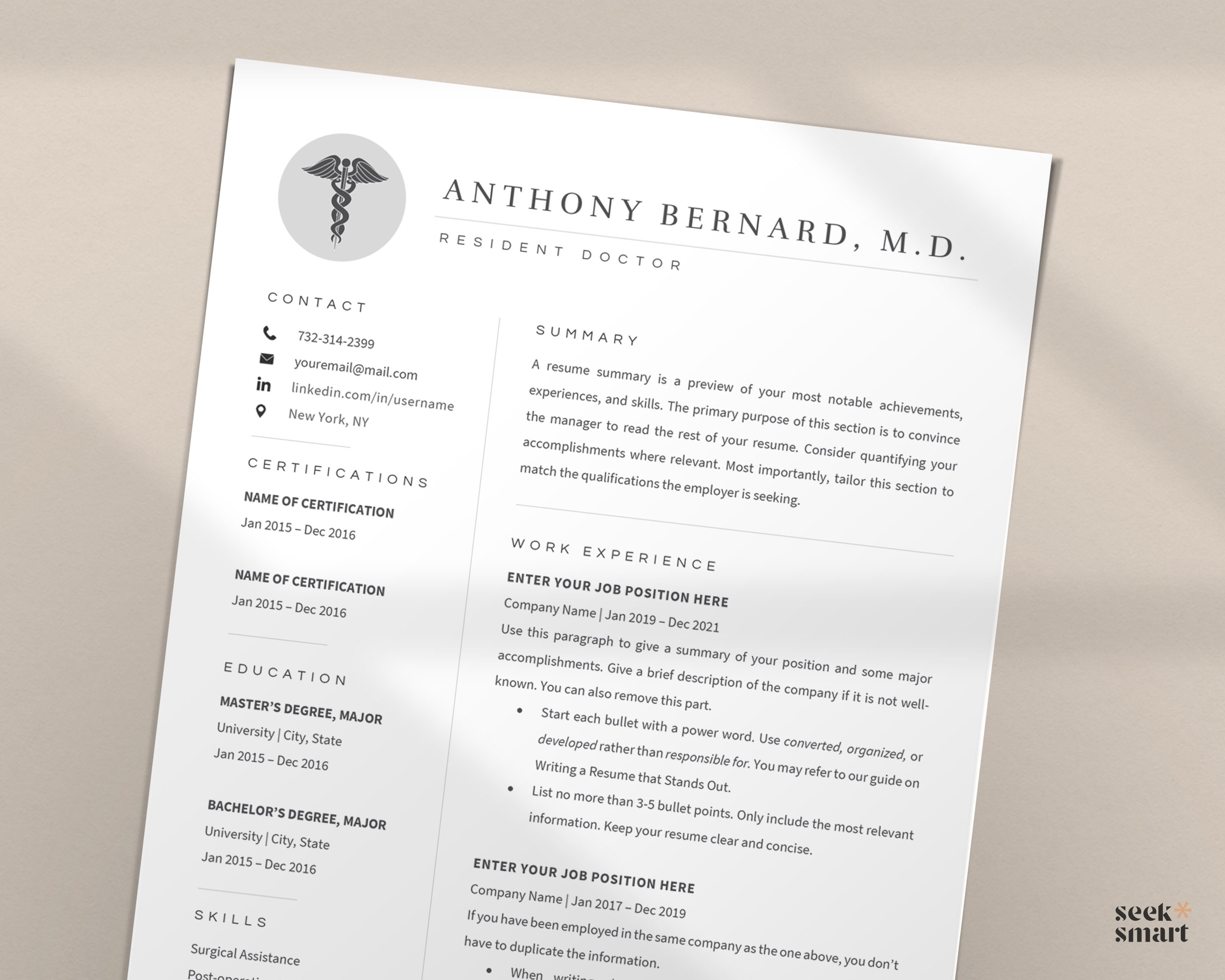 Medical Resume Template Doctor Resume Google Docs Apple | Etsy Canada