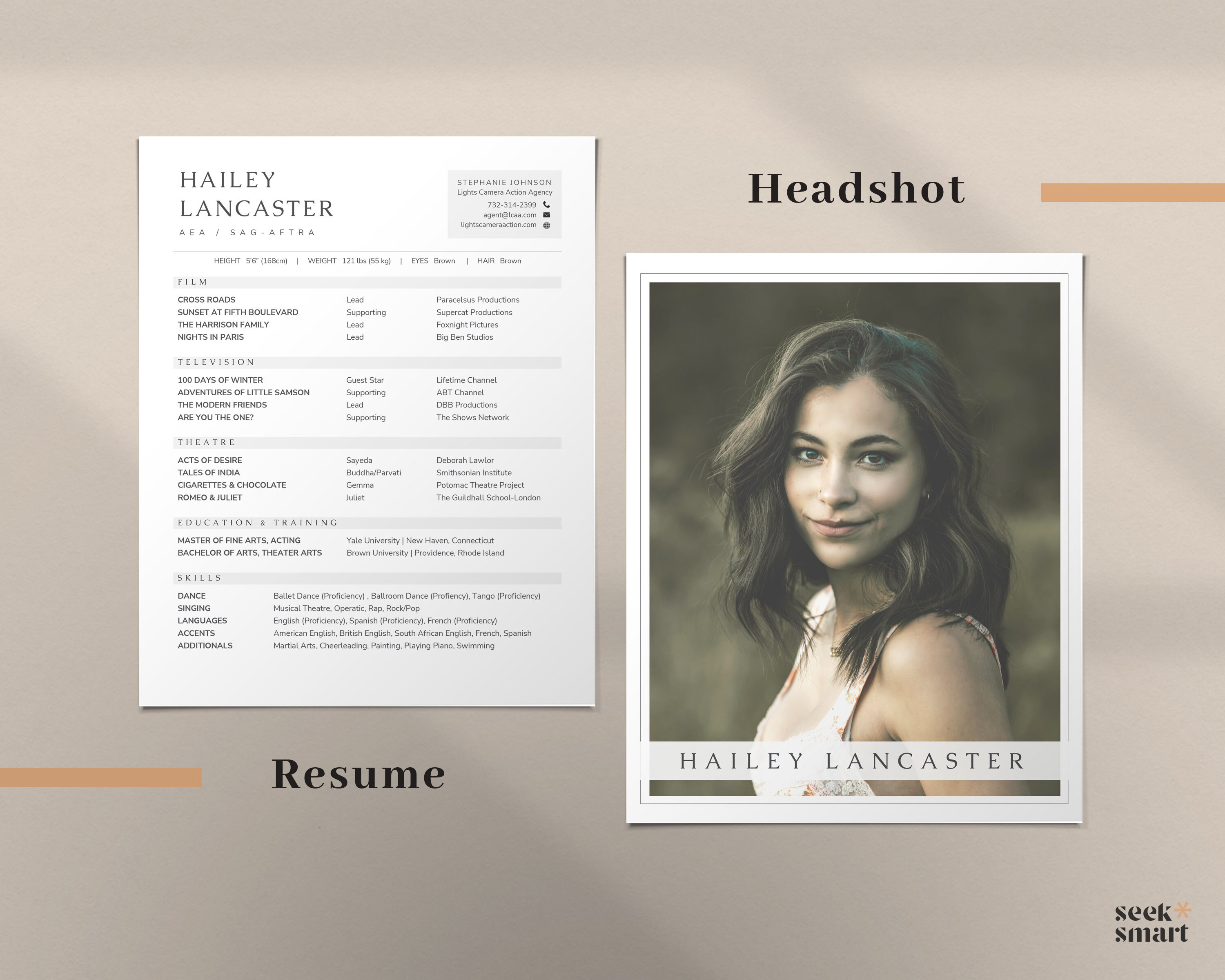 Actor Resume Template With Headshot and Cover Letter 8x10 Size, Theatre ...