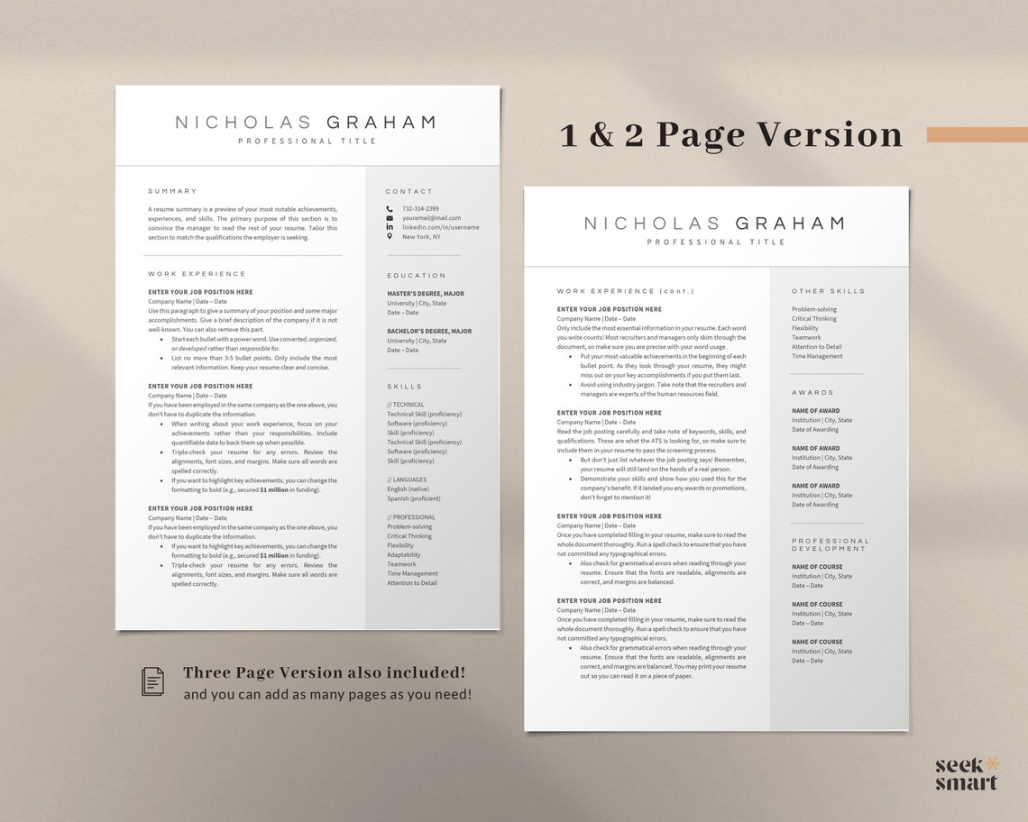 Apple Pages Resume Template, Modern Resume CV Template | Mens Resume ...