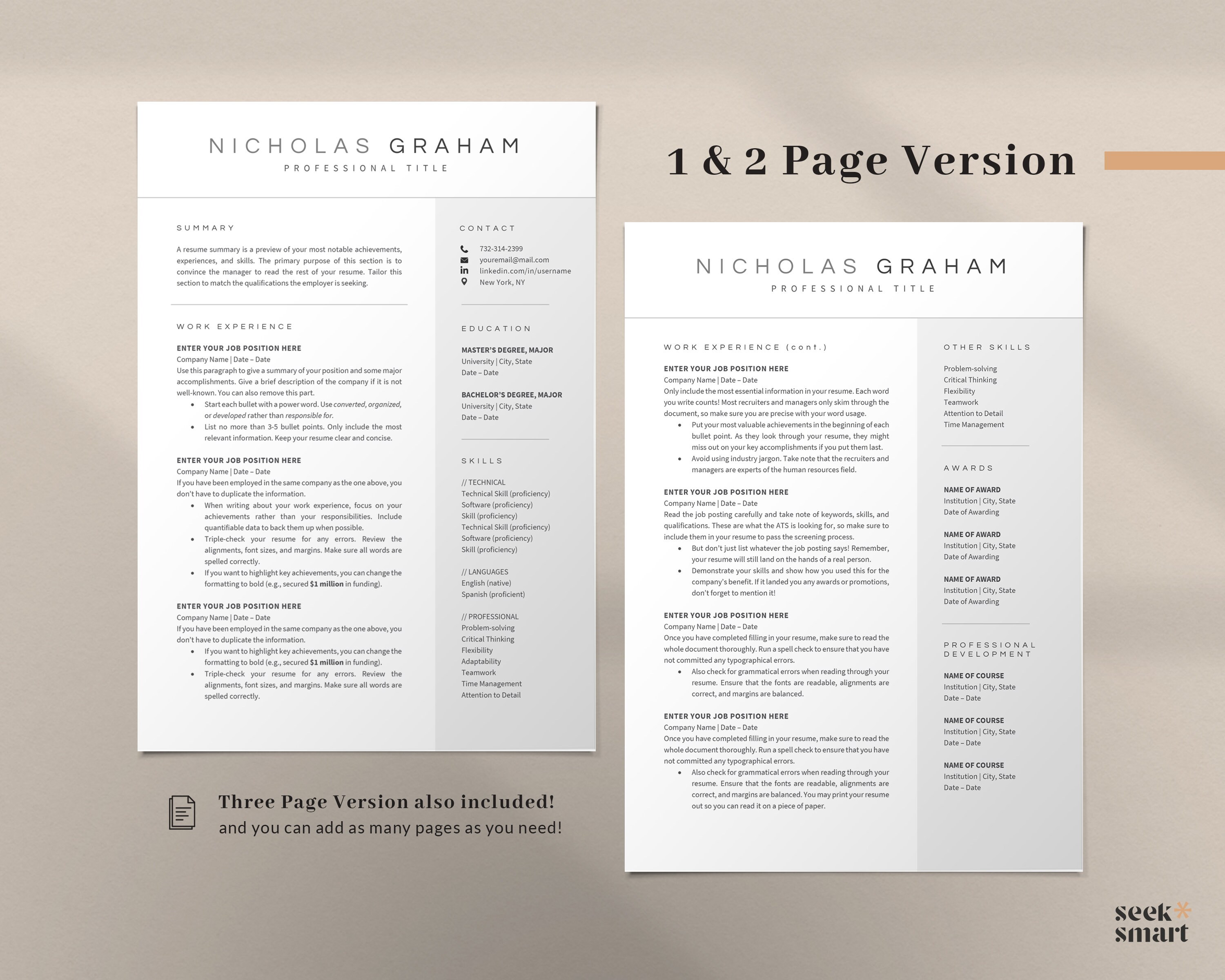 Apple Pages Resume Template, Modern Resume CV Template | Mens Resume ...