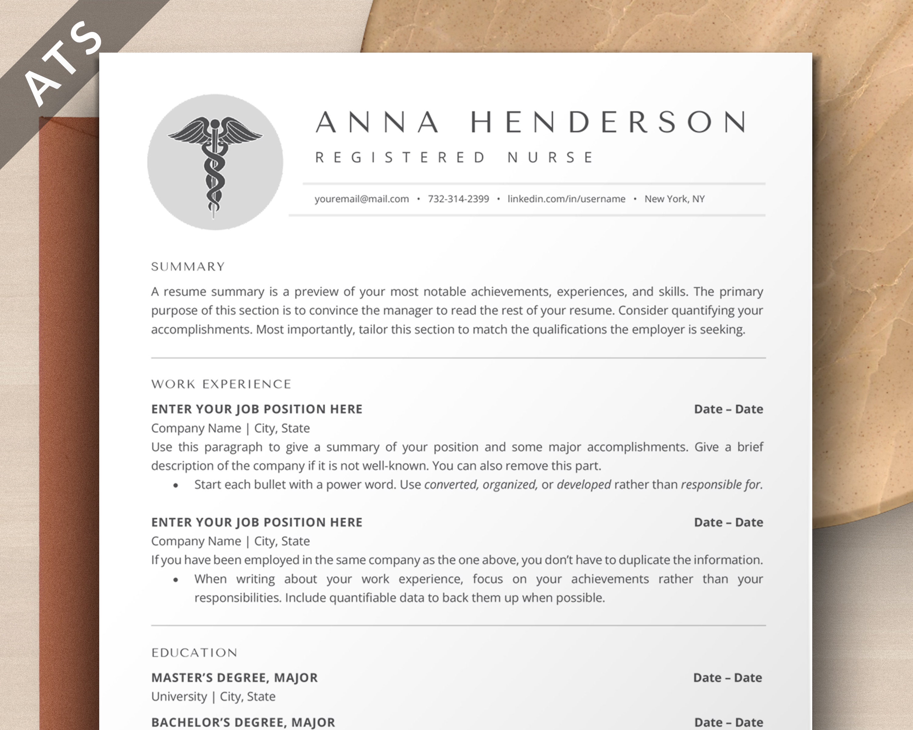 Nurse Resume Template Word, Google Docs, Apple Pages Nurse Resume ATS ...