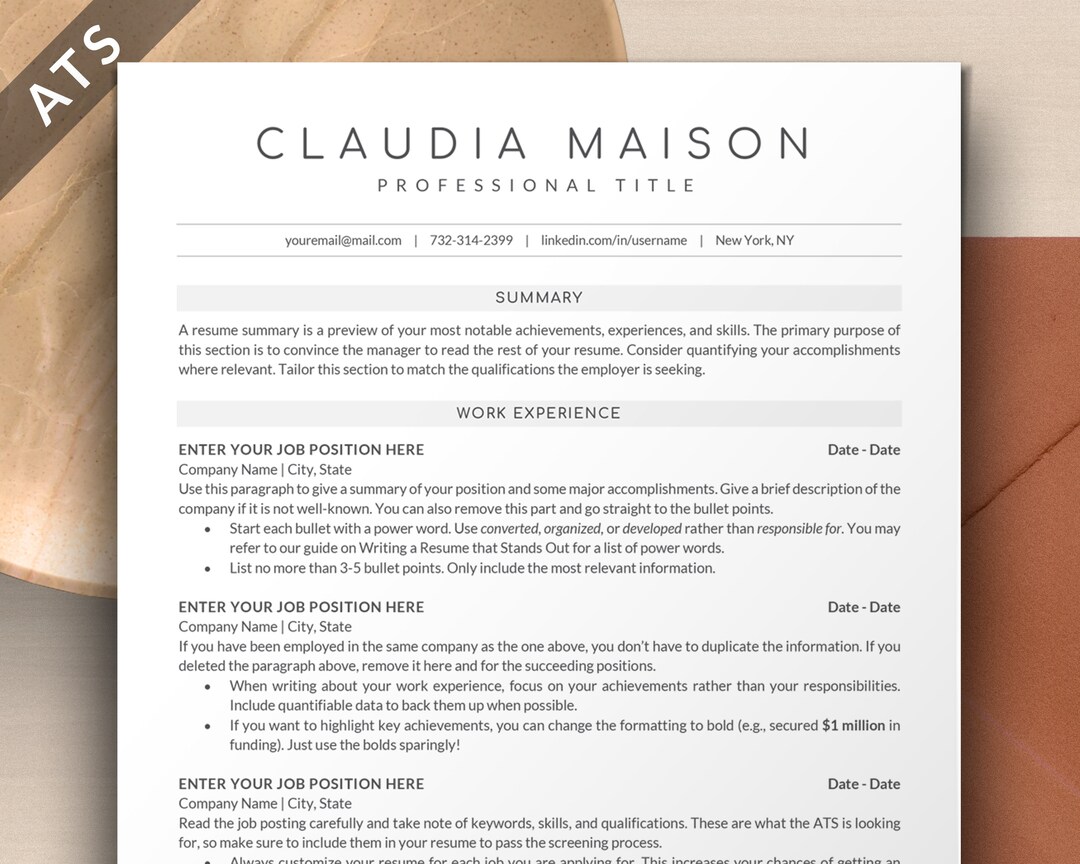 ATS Friendly Resume Template Google Docs, Word and Mac Pages With ...