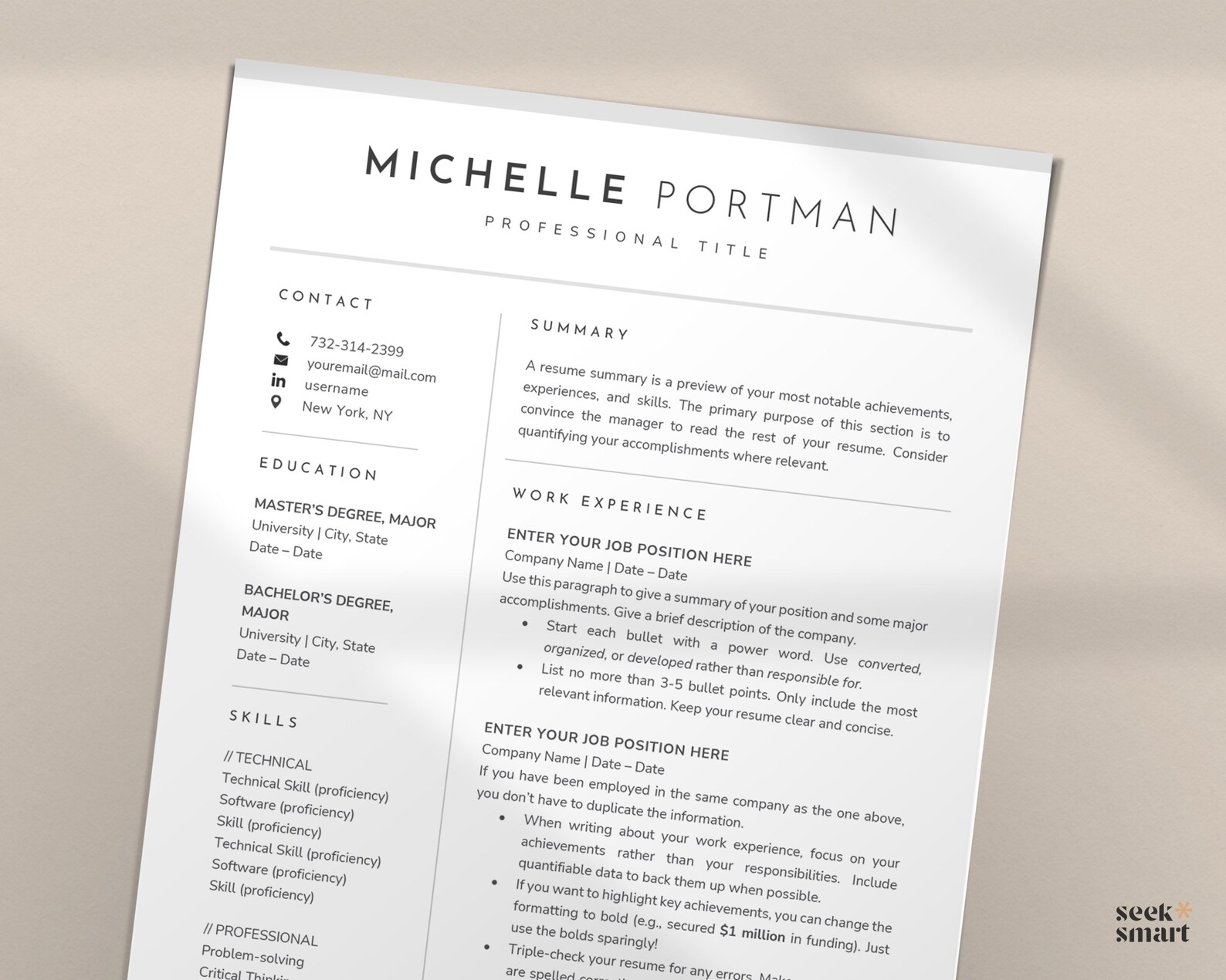 Clean Resume Template Word, Google Docs, Apple Pages Mac | Executive ...