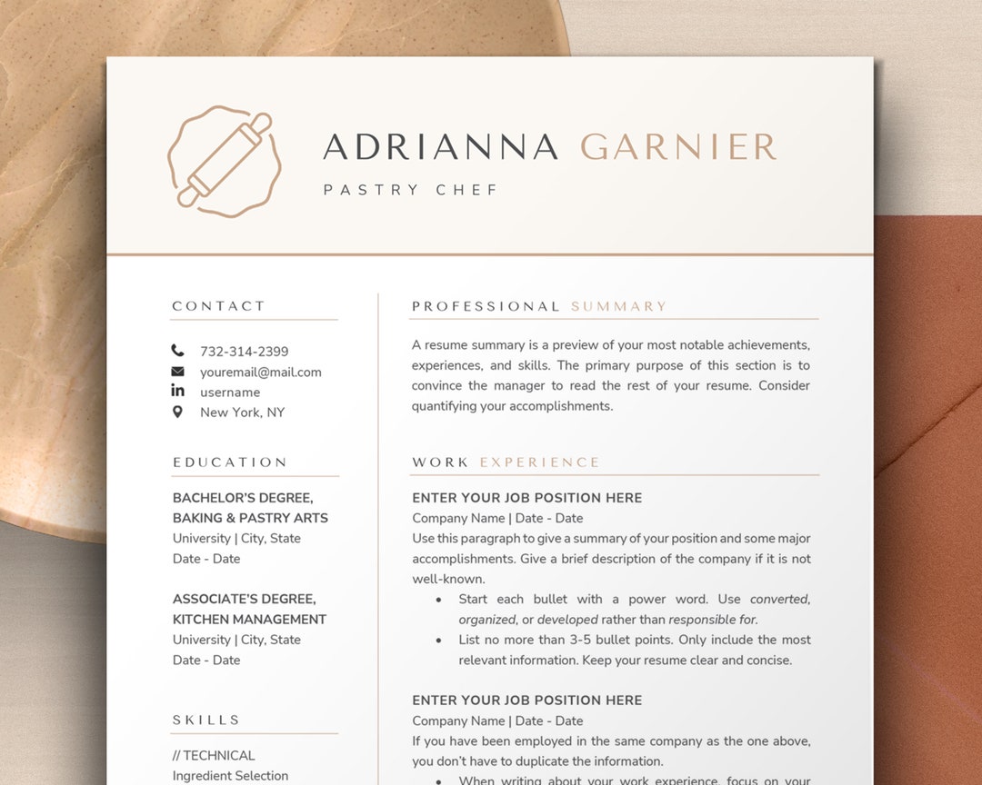 Pastry Chef Resume Template, Baker Resume Template, Pâtissière Resume ...