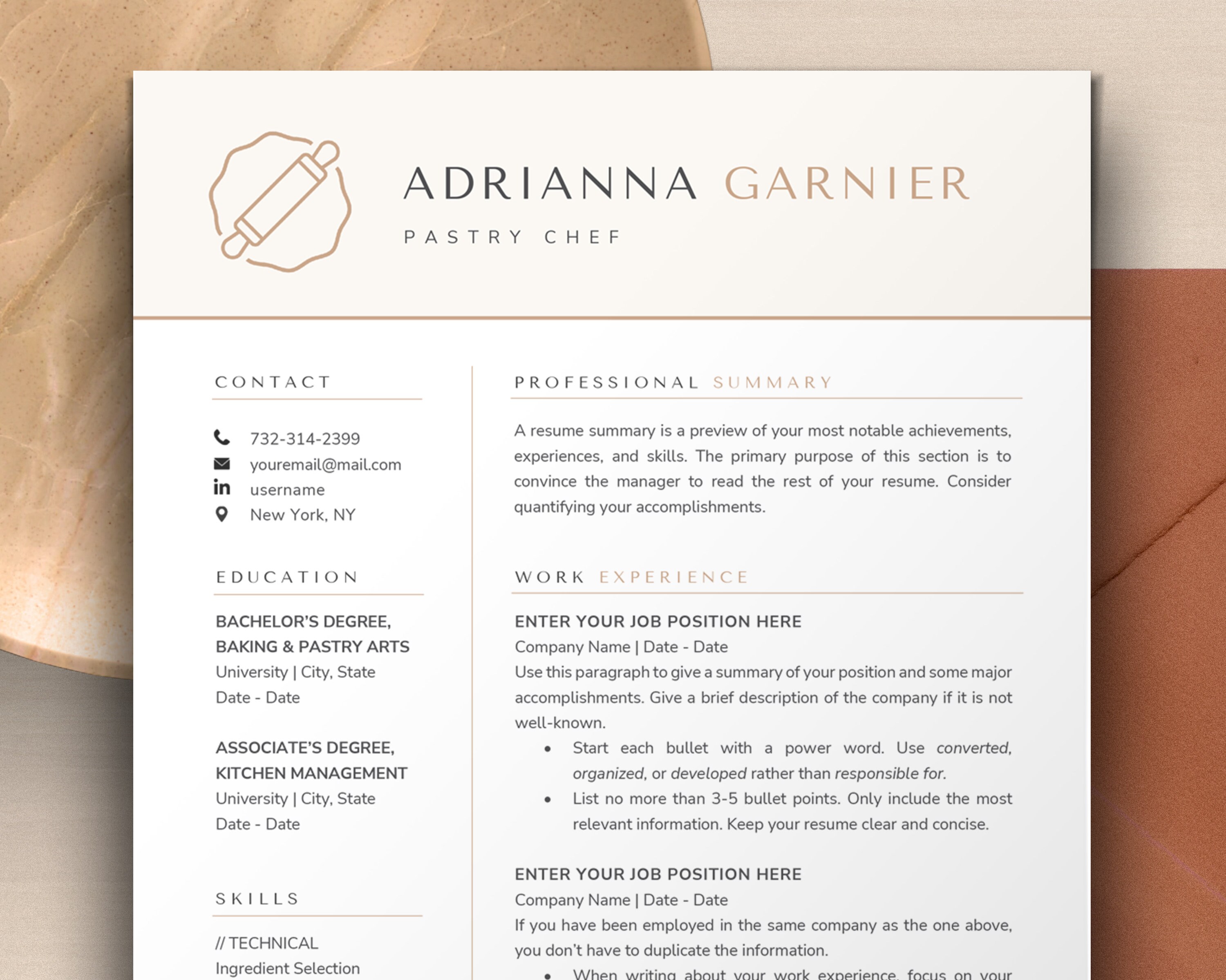Pastry Chef Resume Template, Baker Resume Template, Pâtissière Resume ...