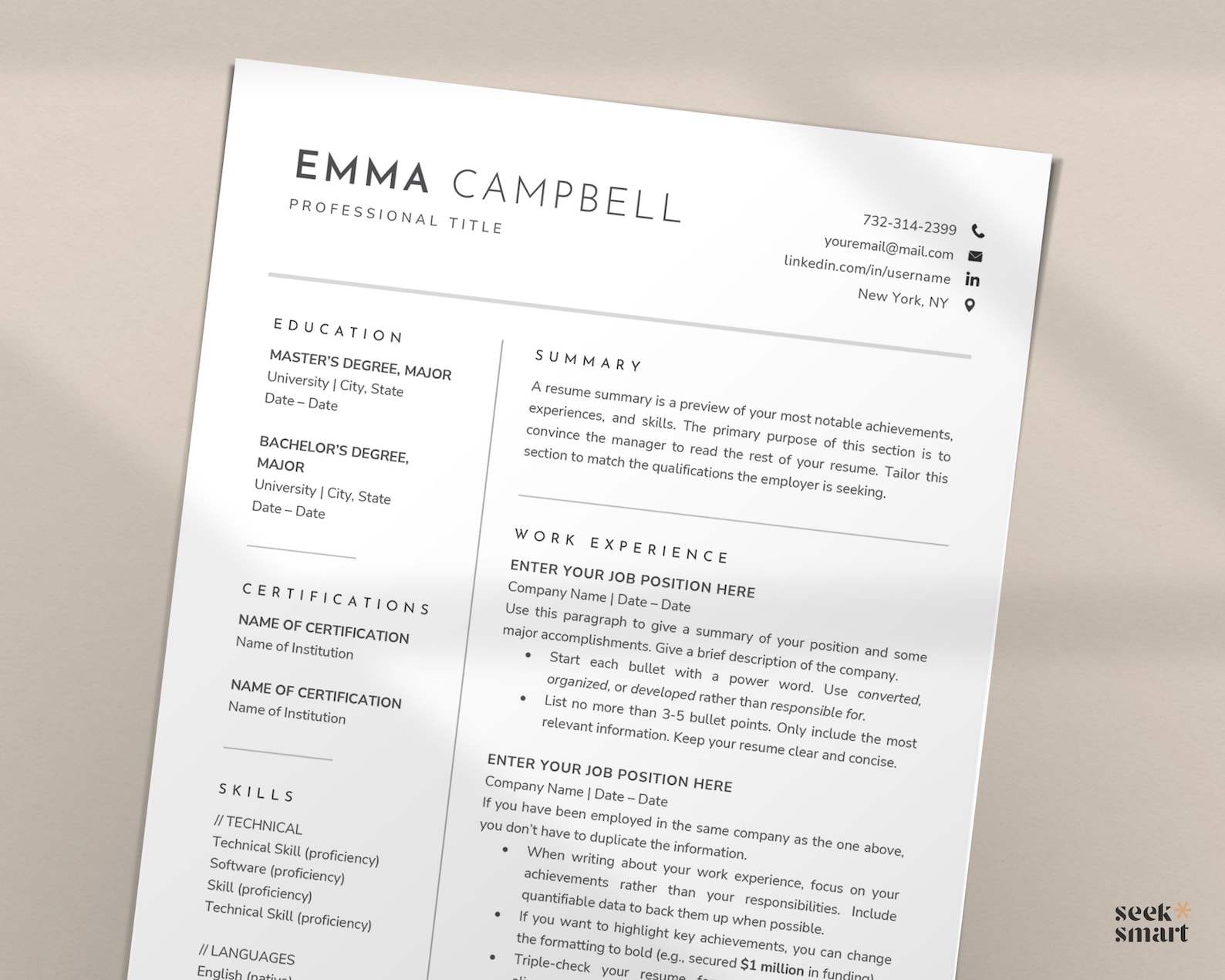 Modern Resume Template Google Docs, Word, Apple Pages Mac | CV Template ...