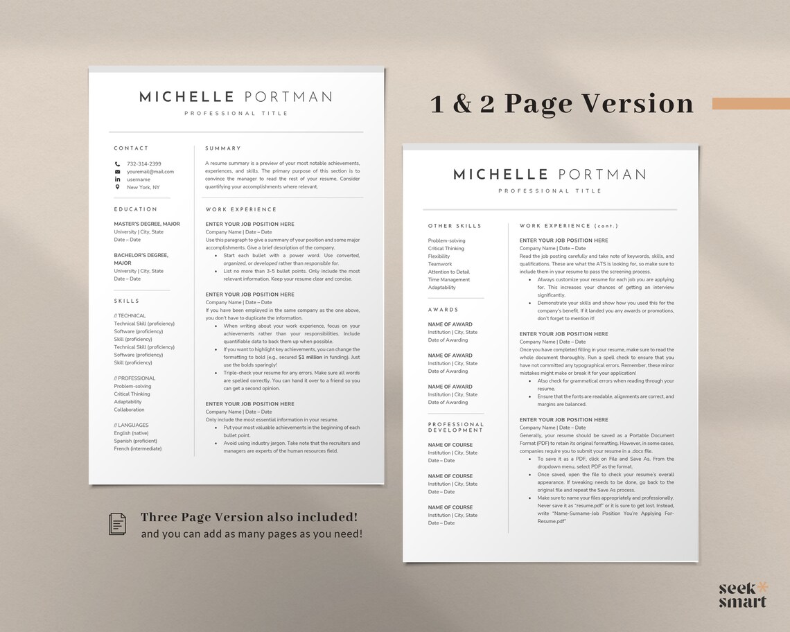Clean Resume Template Word, Google Docs, Apple Pages Mac | Executive ...