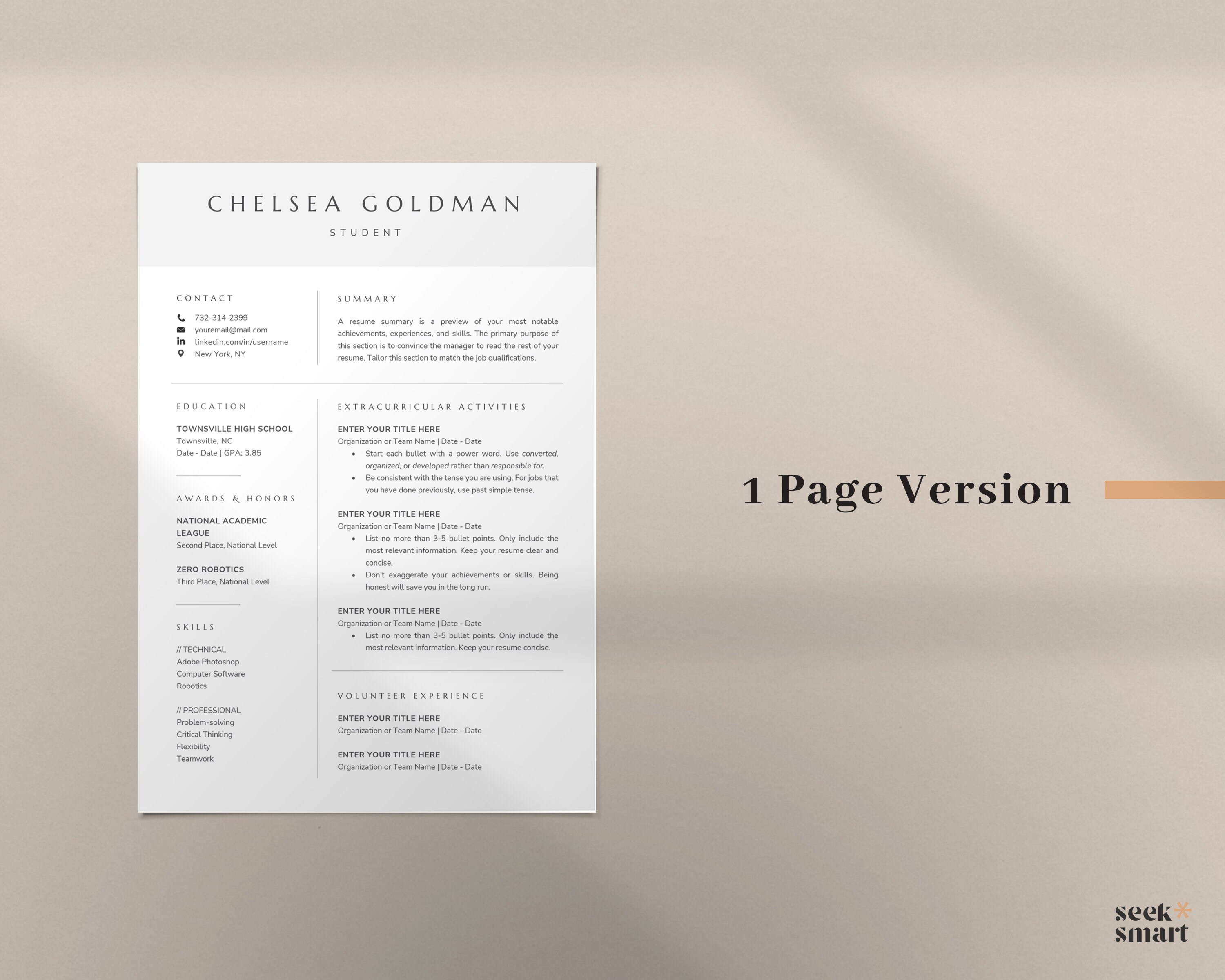 Student Resume Template Google Docs for Internship No - Etsy