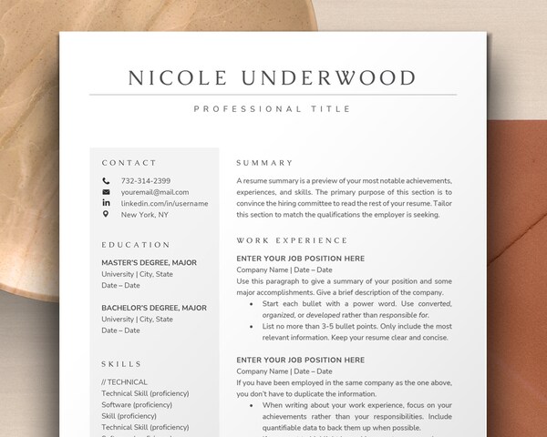 Resume Template Google Docs, MS Word, Mac Pages Editable Professional ...
