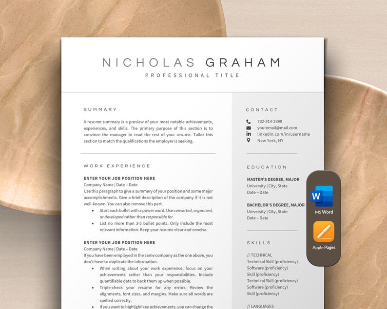 Apple Pages Resume Template, Modern Resume CV Template | Mens Resume ...