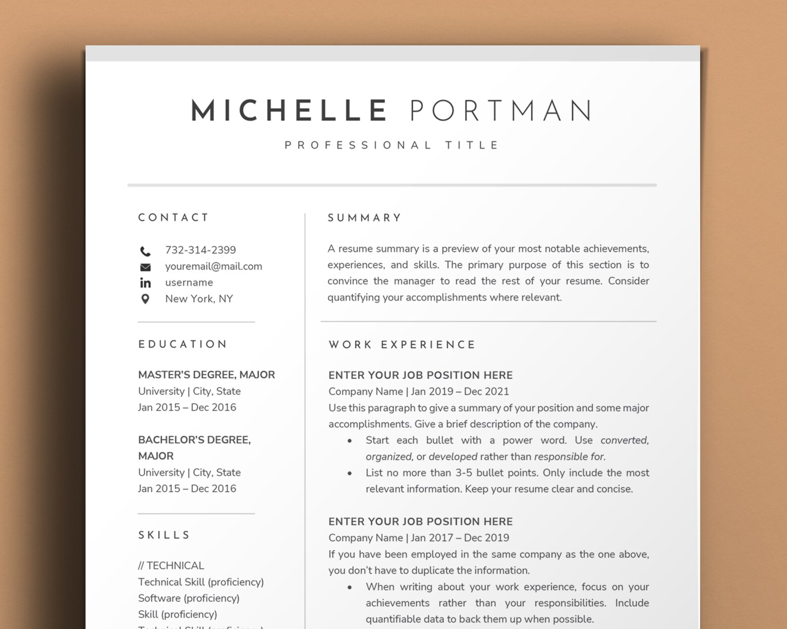 Clean Resume Template Word Google Docs Apple Pages Mac | Etsy