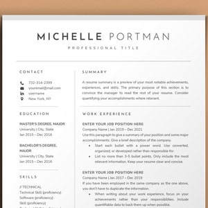 Clean Resume Template Word Google Docs Apple Pages Mac | Etsy