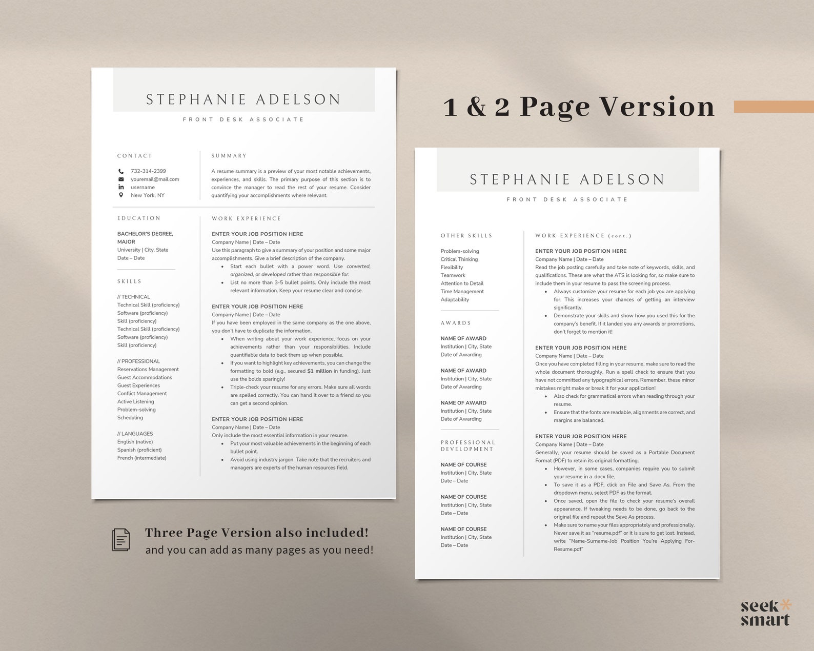 Hospitality Resume Template Word, Google Docs, Apple Pages Mac ...