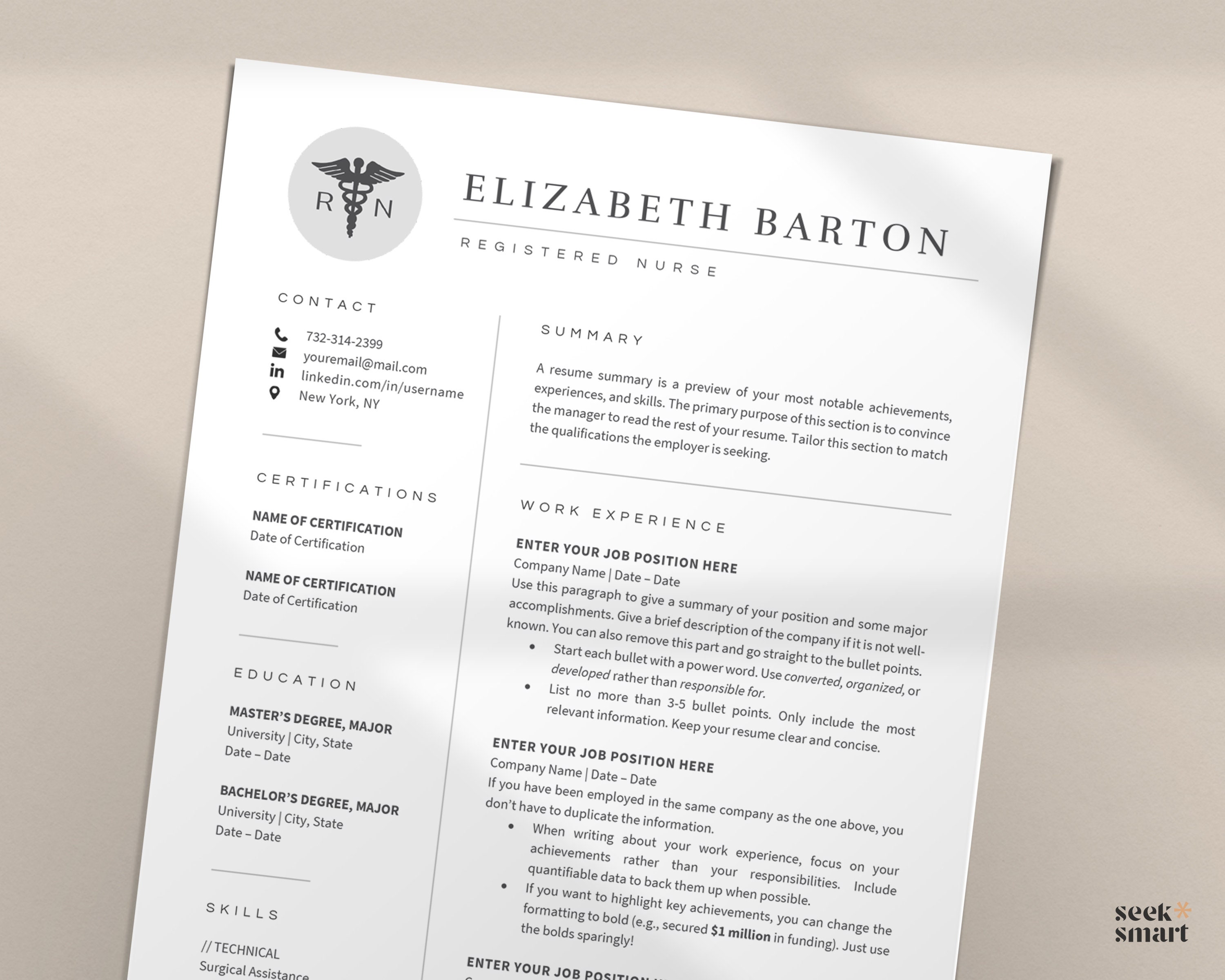 Nurse Resume Template Google Docs, Apple Pages, Word | RN Resume ...