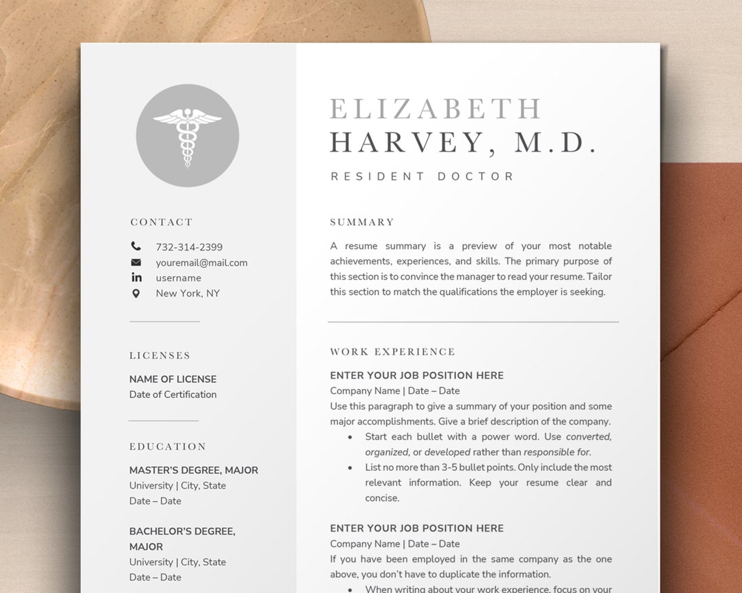 Doctor Resume Template Word, Apple Pages Mac Medical Resume Template CV ...