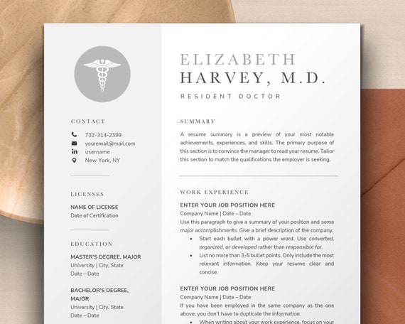 Doctor Resume Template Word Apple Pages Mac Medical Resume | Etsy