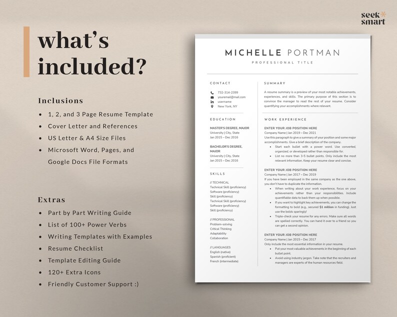 Clean Resume Template Word Google Docs Apple Pages Mac | Etsy