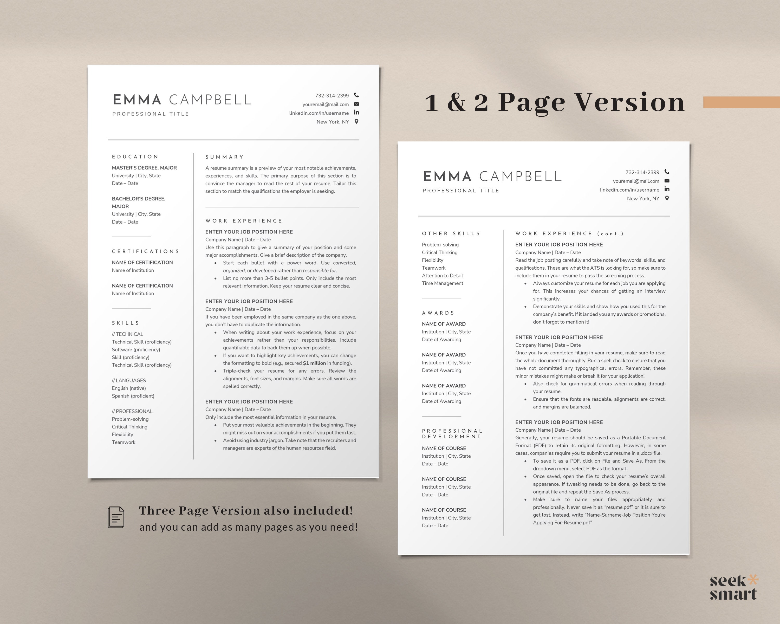 Modern Resume Template Google Docs, Word, Apple Pages Mac | CV Template ...