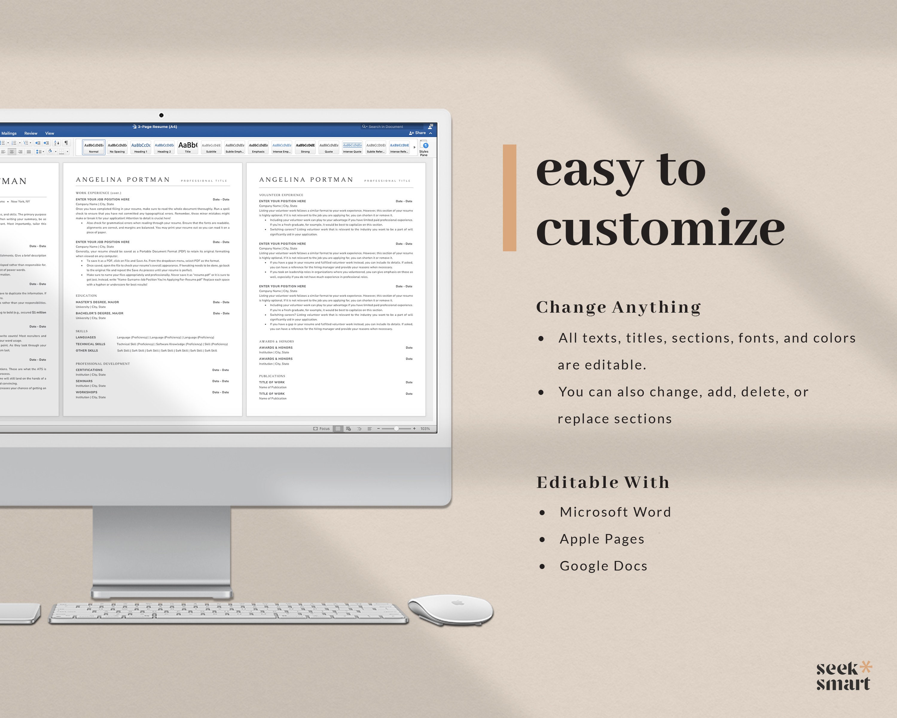 ATS Resume Template Word, Google Docs, Apple Pages Mac ATS Friendly ...