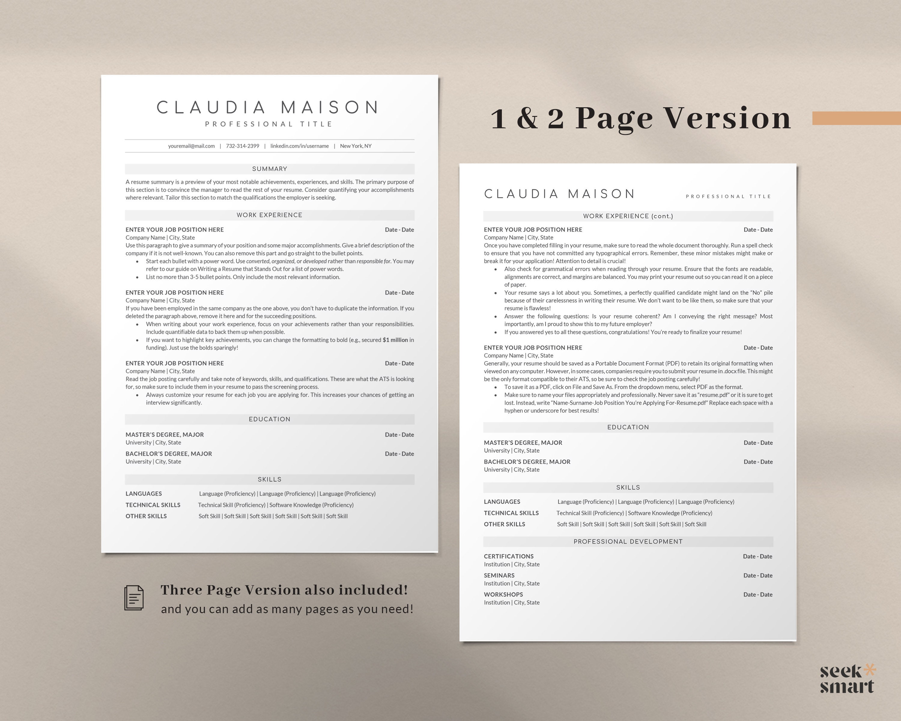 ATS Friendly Resume Template Google Docs Word and Mac Pages | Etsy