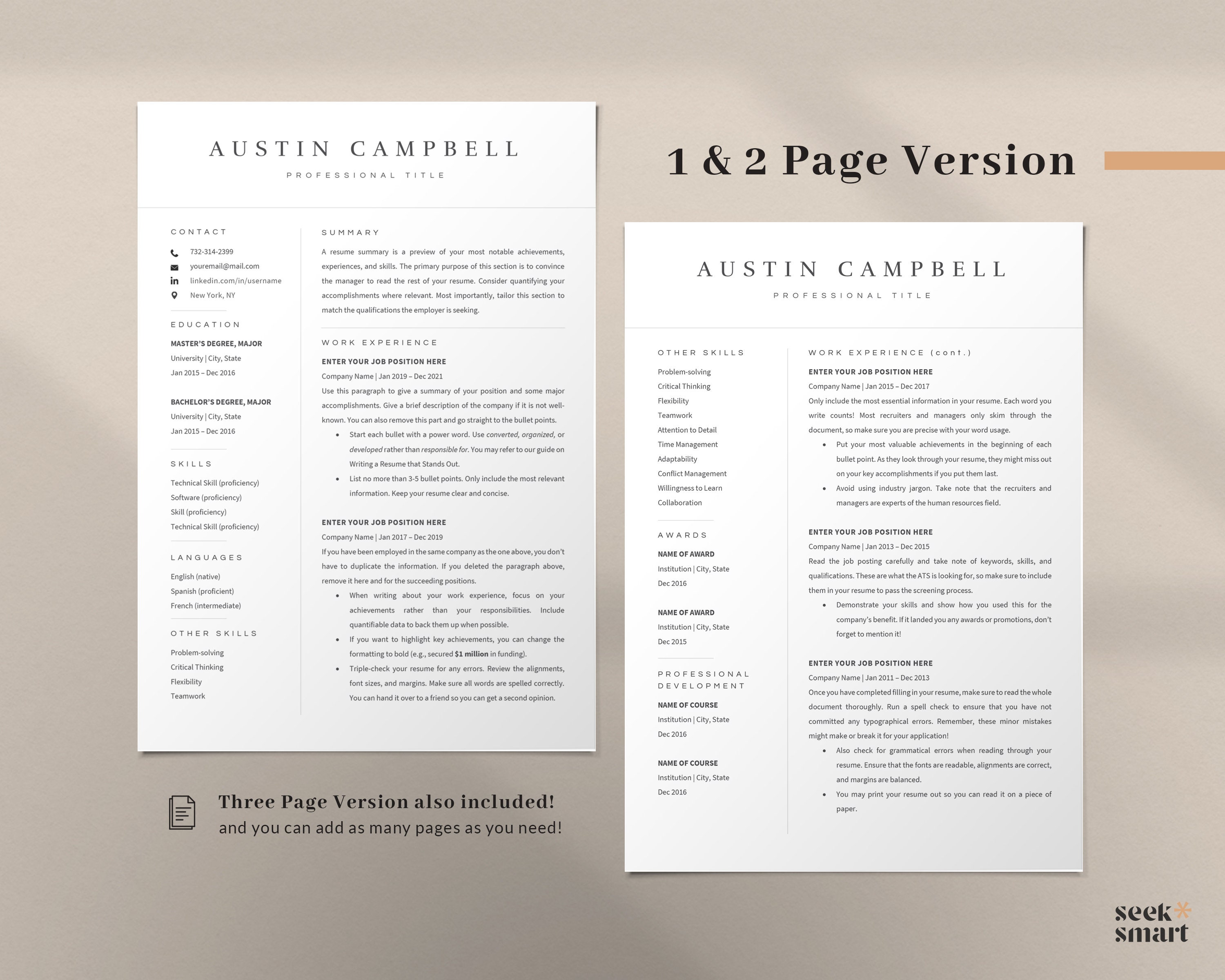 Google Docs Resume Template Professional Resume for Men With | Etsy