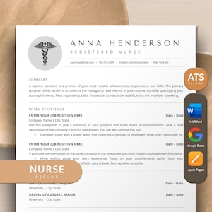 Nurse Resume Template Word, Google Docs, Apple Pages | Nurse Resume ATS ...