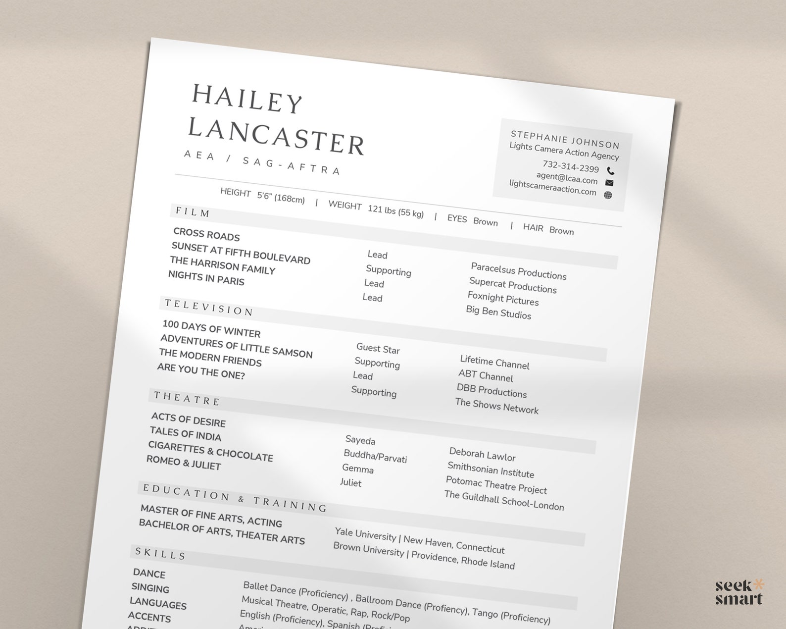 Actor Resume Template With Headshot and Cover Letter 8x10 Size, Theatre ...