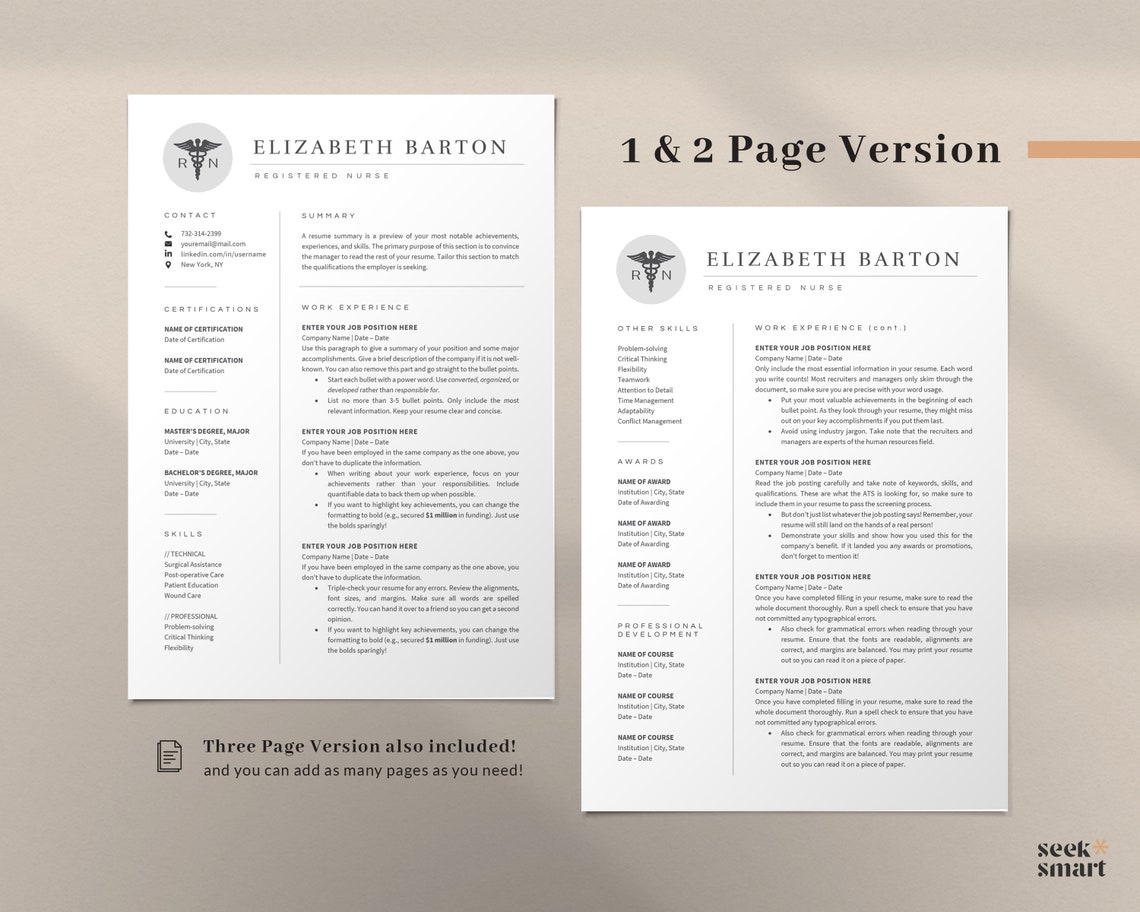Nurse Resume Template Google Docs, Apple Pages, Word | RN Resume ...