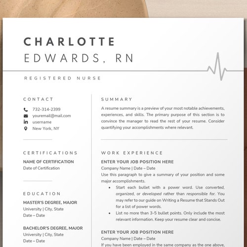 Nurse Resume Template Word Resume Google Docs Apple Pages - Etsy
