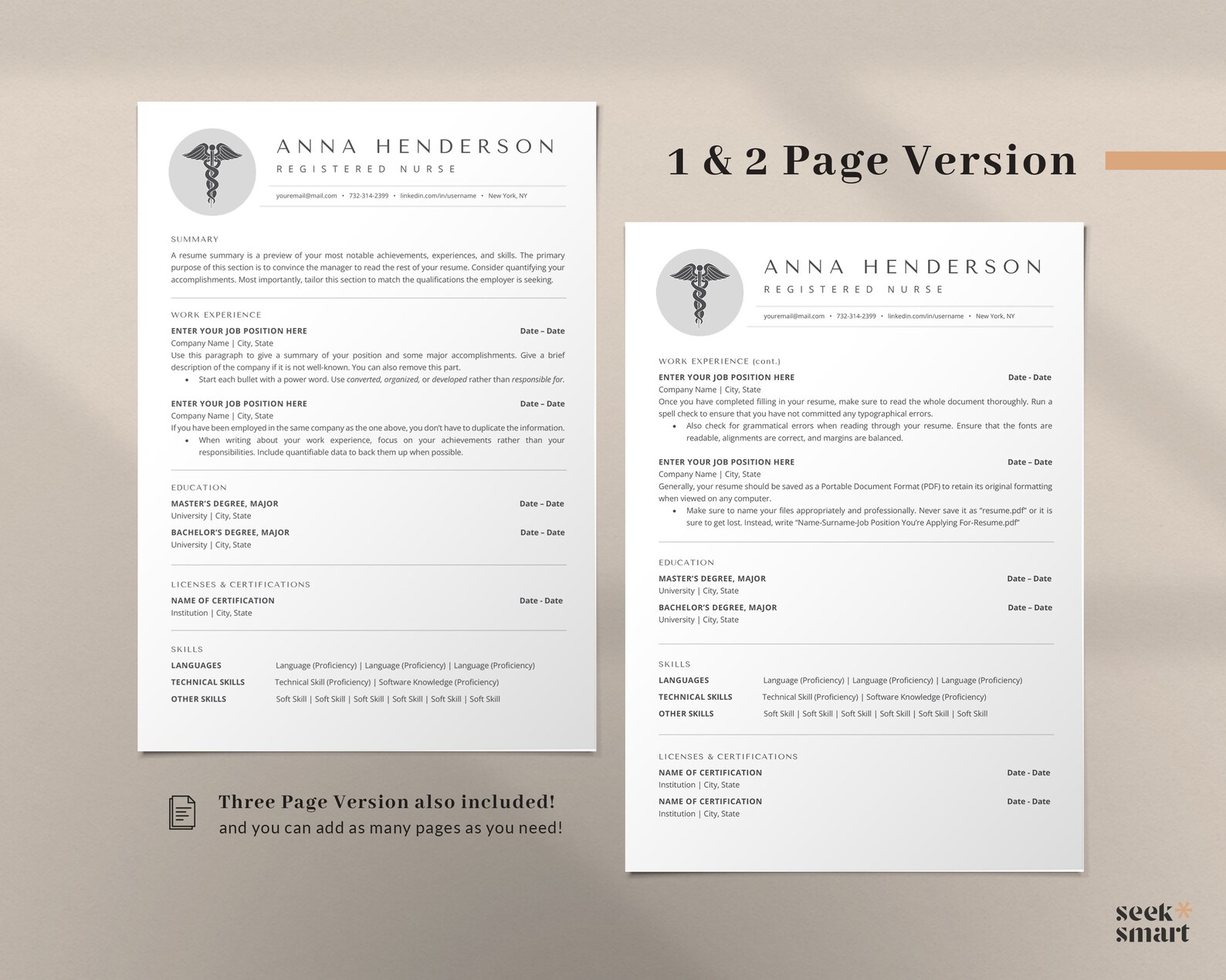 Nurse Resume Template Word, Google Docs, Apple Pages | Nurse Resume ATS ...