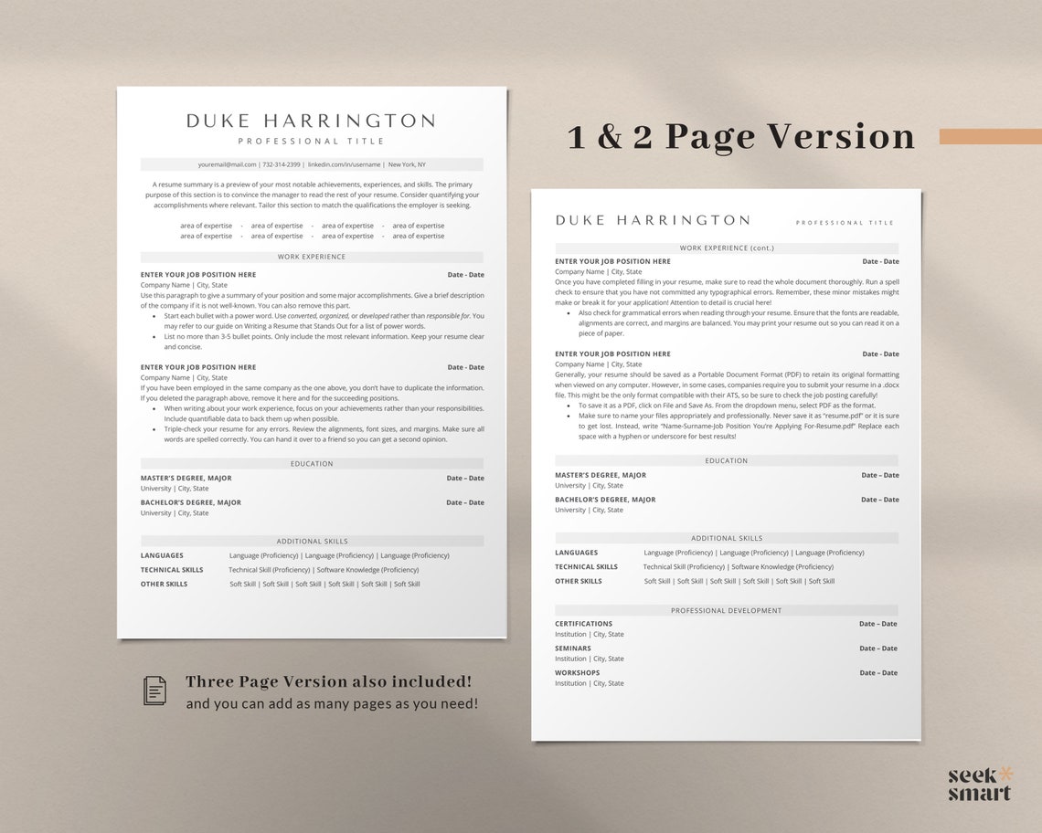 ATS Resume Template Google Docs, Word, Apple Pages | ATS Friendly ...