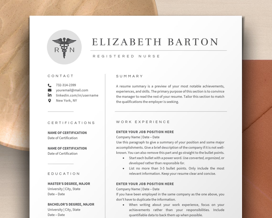 Nurse Resume Template Google Docs Apple Pages Word RN - Etsy