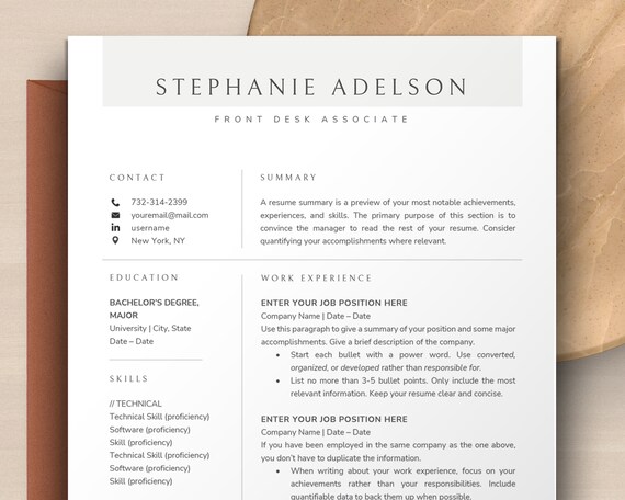 Hospitality Resume Template Word Google Docs Apple Pages Mac - Etsy