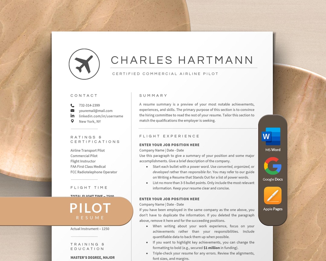 Pilot Resume Template for Aviation, Flight Attendant Crew | Pilot ...