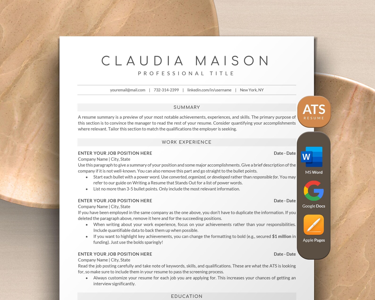 ATS Friendly Resume Template Google Docs, Word and Mac Pages With ...
