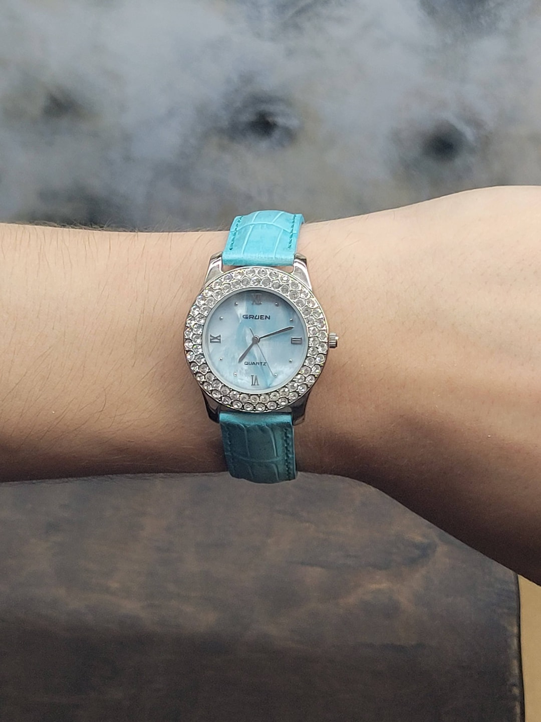 Gruen Women's Vintage Watch Blue Band New Battery Rhinestones - Etsy