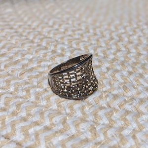 Large GSJ Sterling Silver Grid Vintage Ring - Etsy