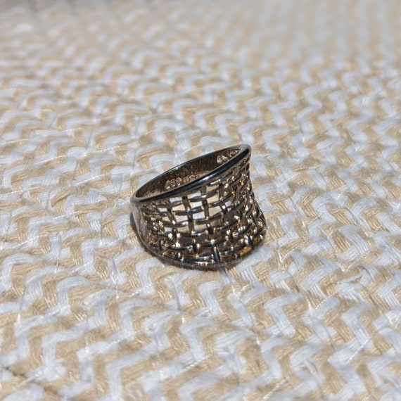 Large GSJ Sterling Silver Grid Vintage Ring - Gem