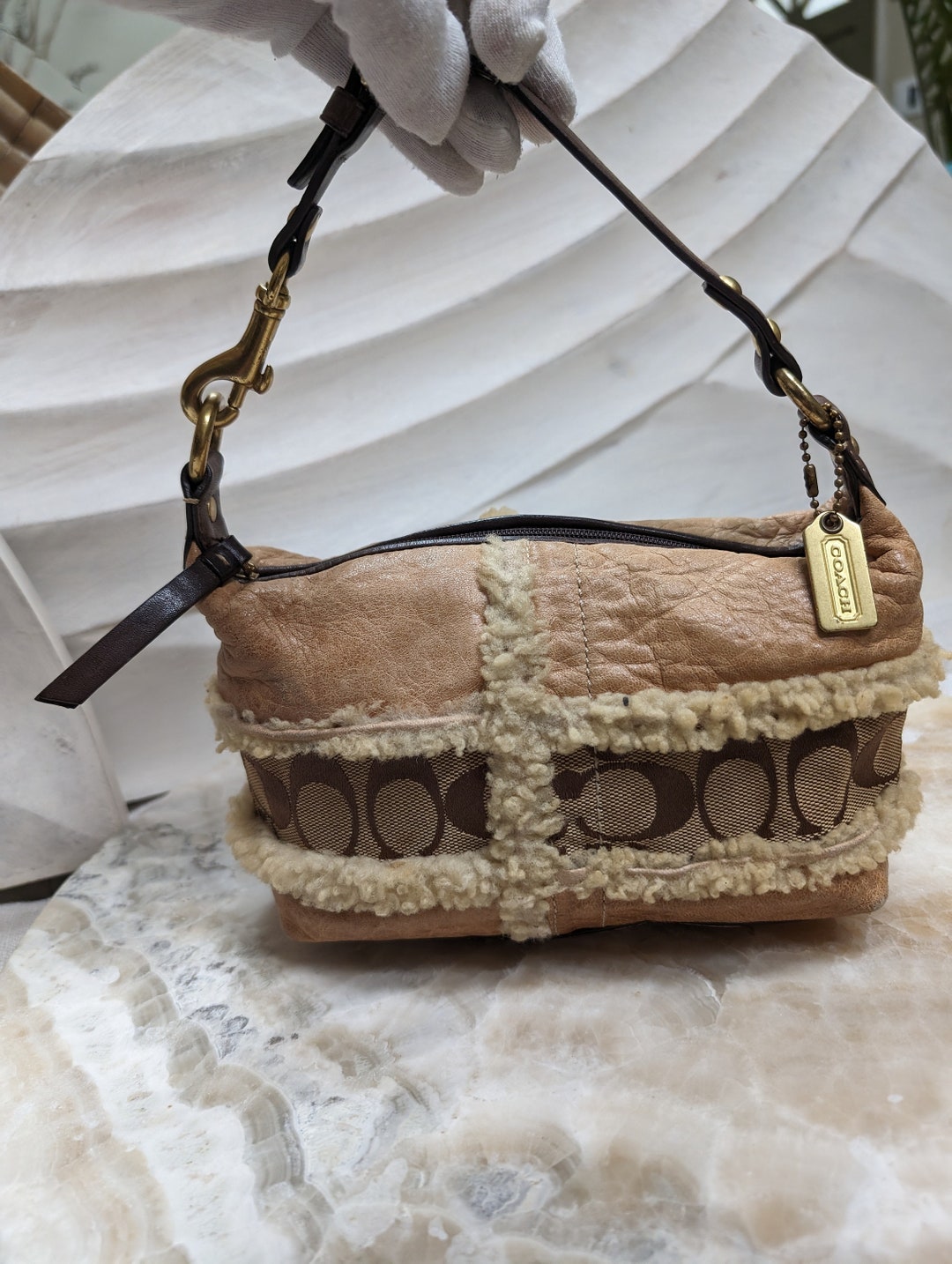 COACH Signature Shearling Tabby Mini - Brown / Tan Good Condition - Etsy